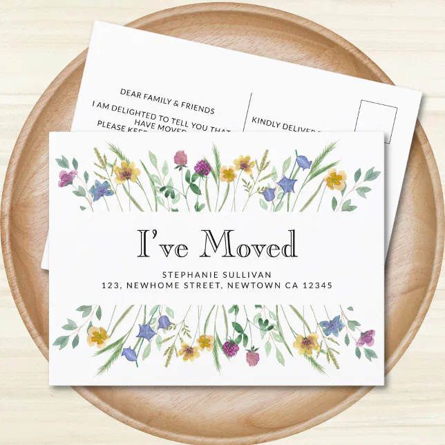 I've Moved Watercolor Wildflower Moving Announcement Postcard | Zazzle