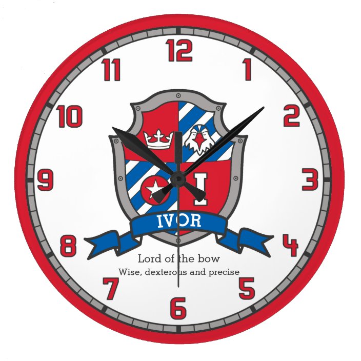 Ivor boys name meaning knights bird crest large clock | Zazzle.com