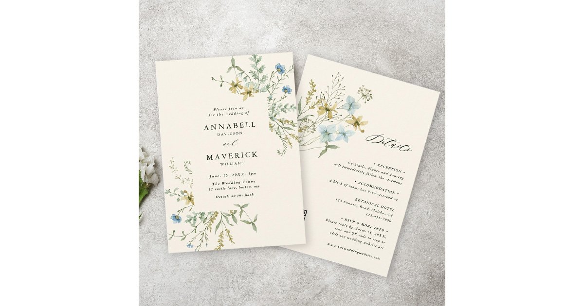 Ivory All In One Delicate Wildflower Wedding Invitation | Zazzle