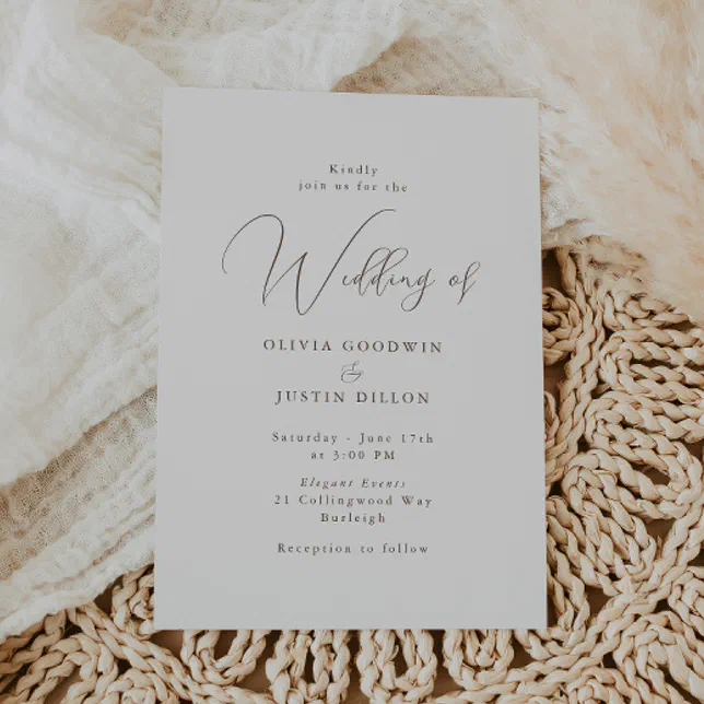 Ivory and Cocoa Script Wedding Invitation | Zazzle