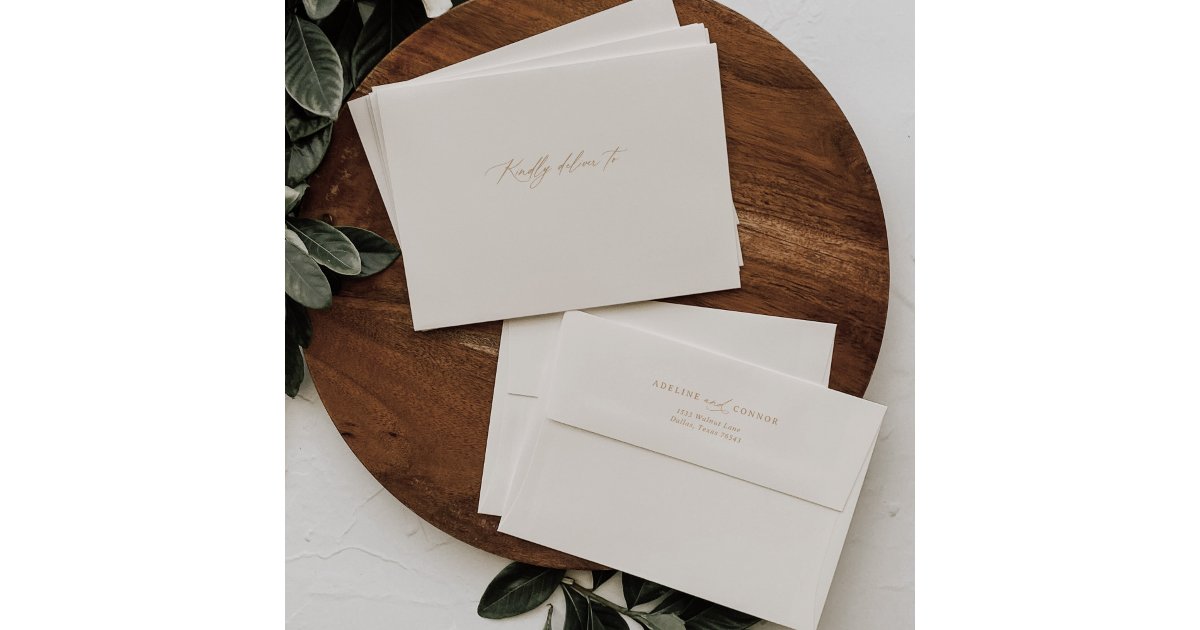 Ivory and Gold Calligraphy Addressed Wedding Envelope | Zazzle