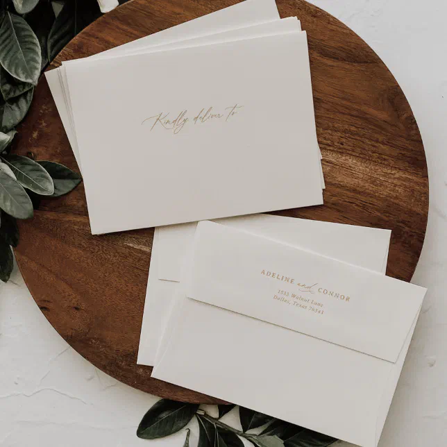 Ivory and Gold Calligraphy Addressed Wedding Envelope | Zazzle