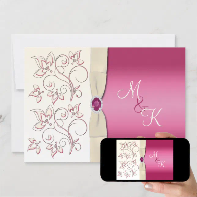 Ivory and Pink Monogrammed Wedding Invitation | Zazzle