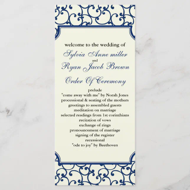 ivory and royal blue Wedding program | Zazzle