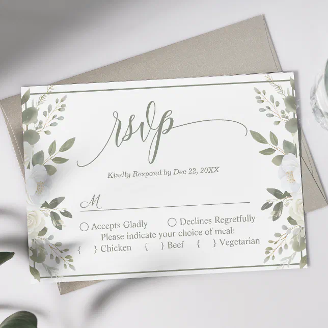 Ivory And Sage Script Floral Wedding Wedding RSVP | Zazzle
