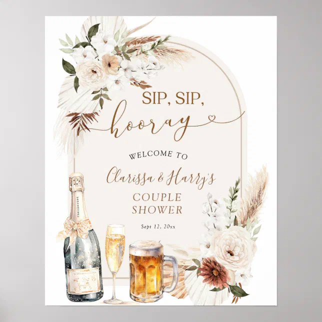 Ivory Beige Boho Sip Sip Hooray Welcome Sign | Zazzle