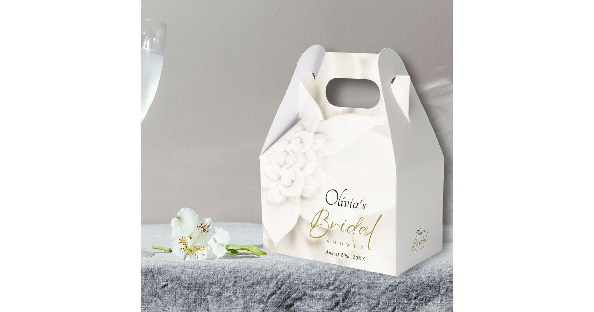 Ivory Bloom & Elegant Gold Script Bridal Shower Favor Boxes | Zazzle