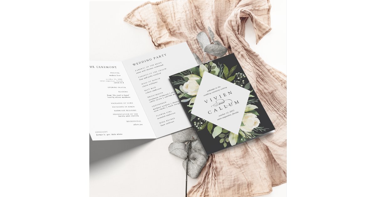Ivory Bloom | Watercolor Floral Frame Wedding Program | Zazzle