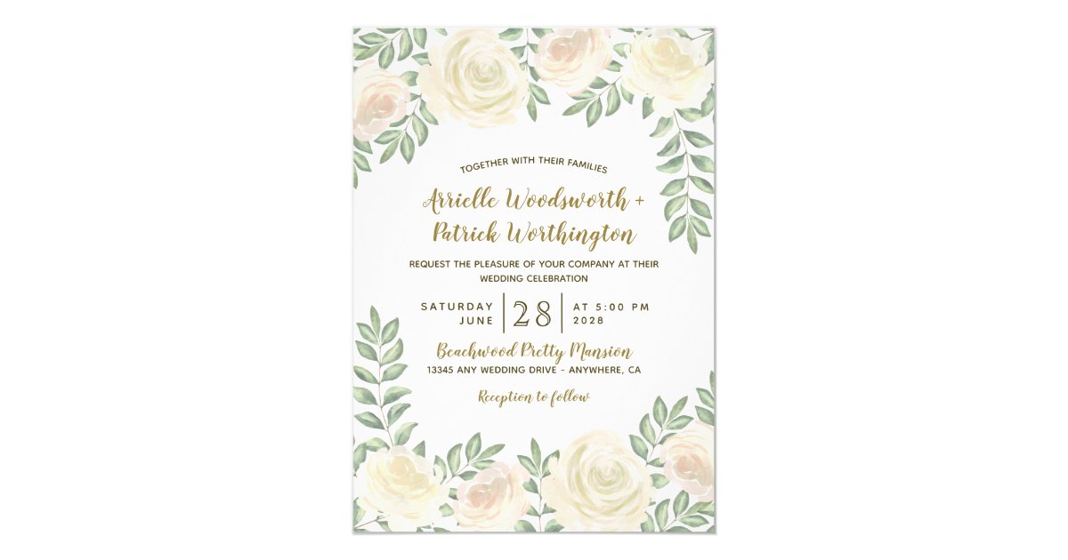 Ivory Blush Champagne Floral Wedding Invitations | Zazzle.com