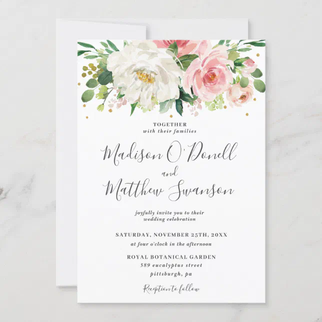 Ivory Blush Pink Floral Greenery Wedding Invitation | Zazzle