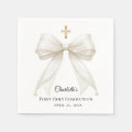 Ivory bow cream pearls First Holy Communion Napkins | Zazzle