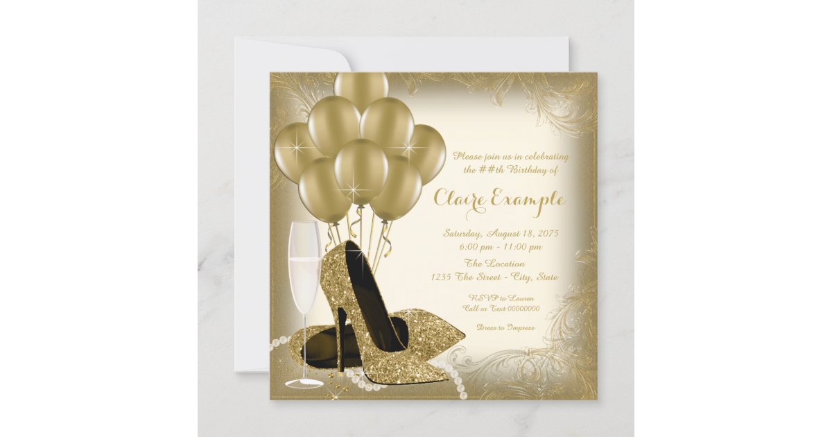Ivory Cream and Gold Glitter Womans Birthday Party Invitation | Zazzle