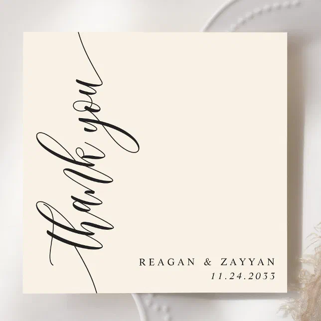 Ivory Cream Calligraphy Script Wedding Thank You Card | Zazzle