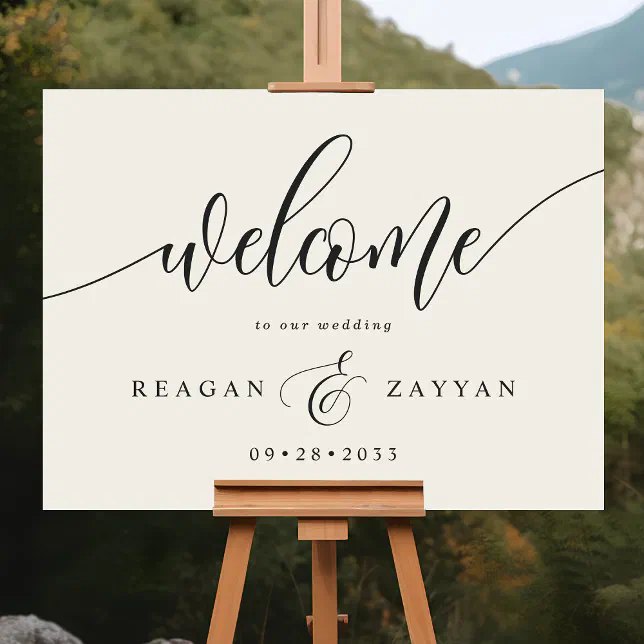 Ivory Cream Calligraphy Wedding Welcome Foam Board | Zazzle