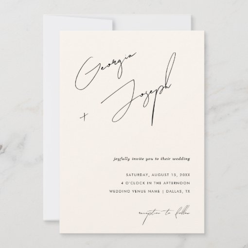 Ivory Cream | Modern Script Photo QR Code Wedding Invitation | Zazzle