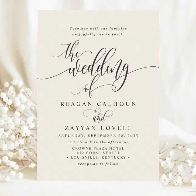 Ivory Cream Simple Modern Script Wedding Invitation | Zazzle