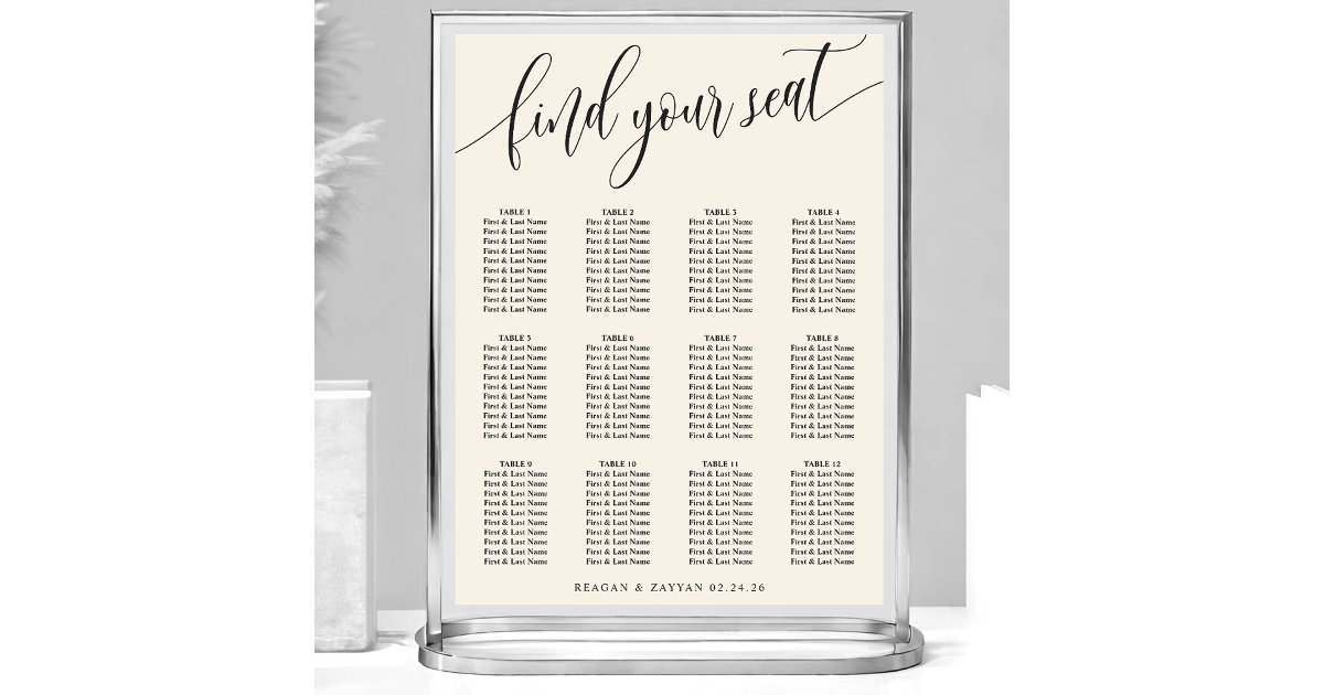 Ivory Cream Simple Wedding Seating Chart | Zazzle