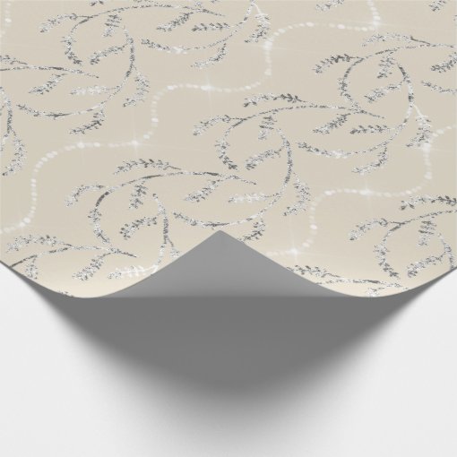 Ivory Crystal Laurel Floral Silver Diamonds Wrapping Paper | Zazzle