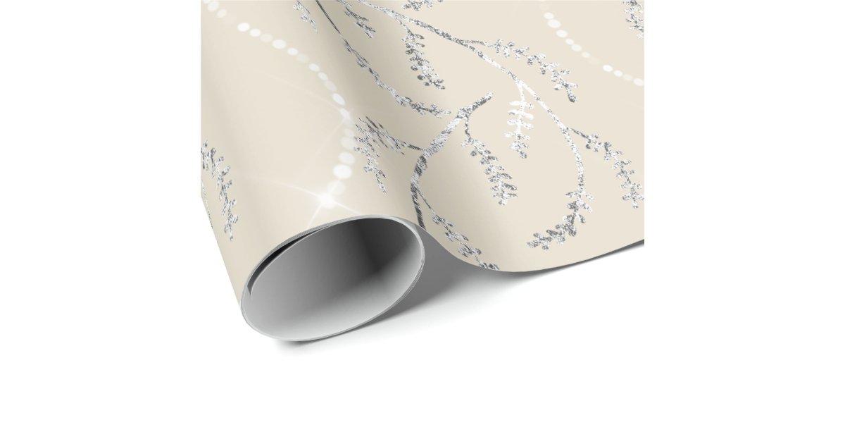 Ivory Crystal Laurel Floral Silver Diamonds Wrapping Paper | Zazzle