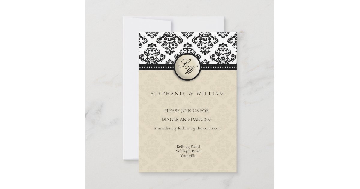 Ivory Damask Wedding Reception Card | Zazzle