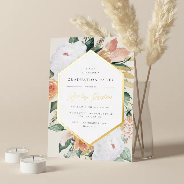 Ivory | Desert Floral Graduation Party Foil Invitation | Zazzle