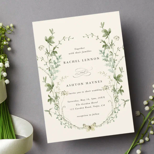 Ivory Elegant Watercolor Wildflowers Wedding Invitation | Zazzle