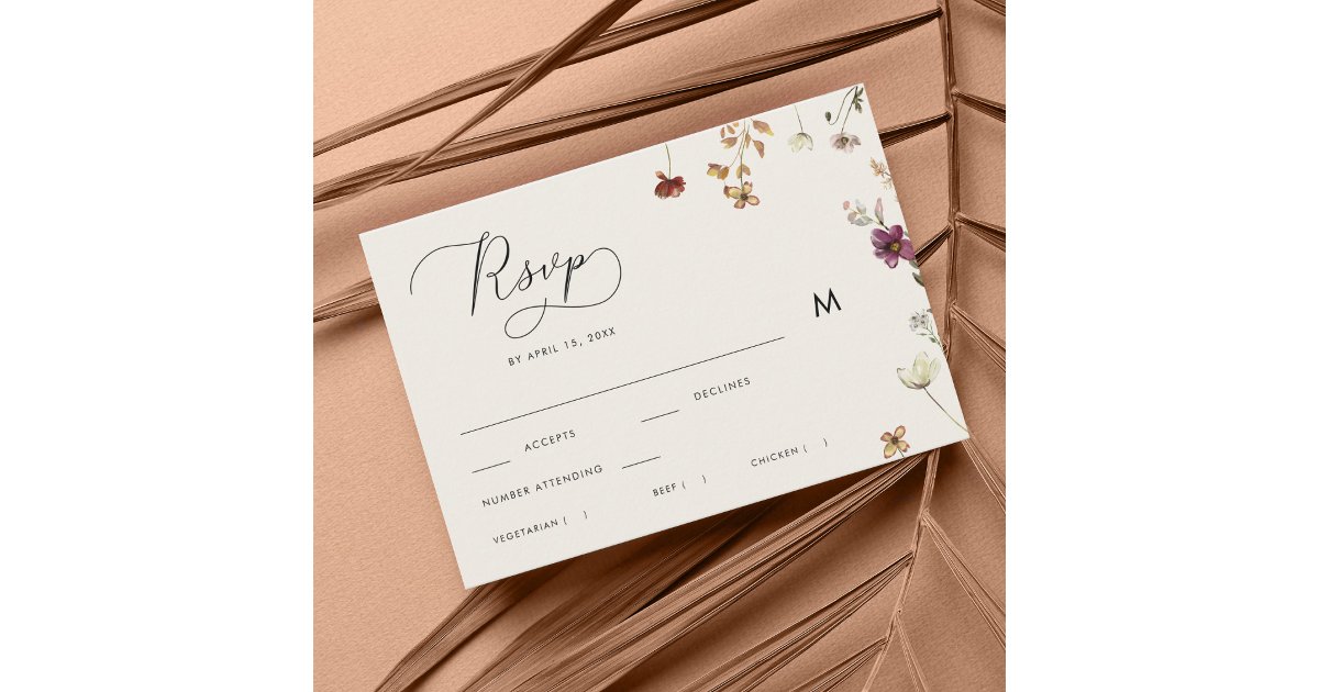 Ivory Fall Wildflowers Calligraphy Autumn Wedding RSVP Card | Zazzle