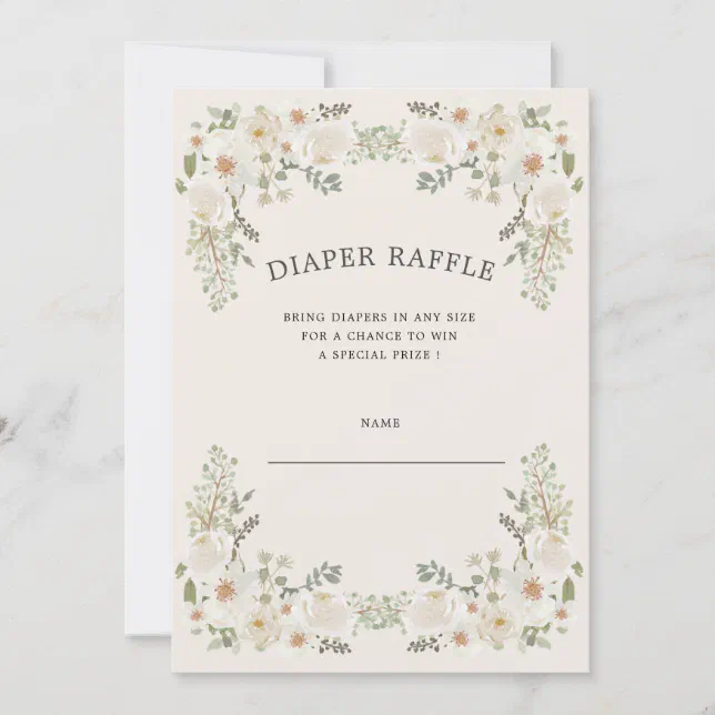 Ivory floral diaper raffle ticket invitation | Zazzle