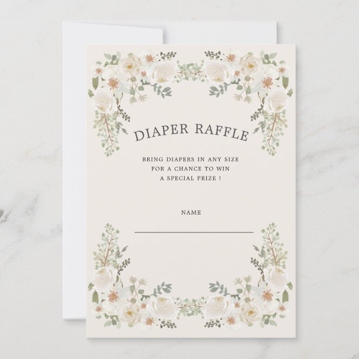 Ivory floral diaper raffle ticket invitation | Zazzle