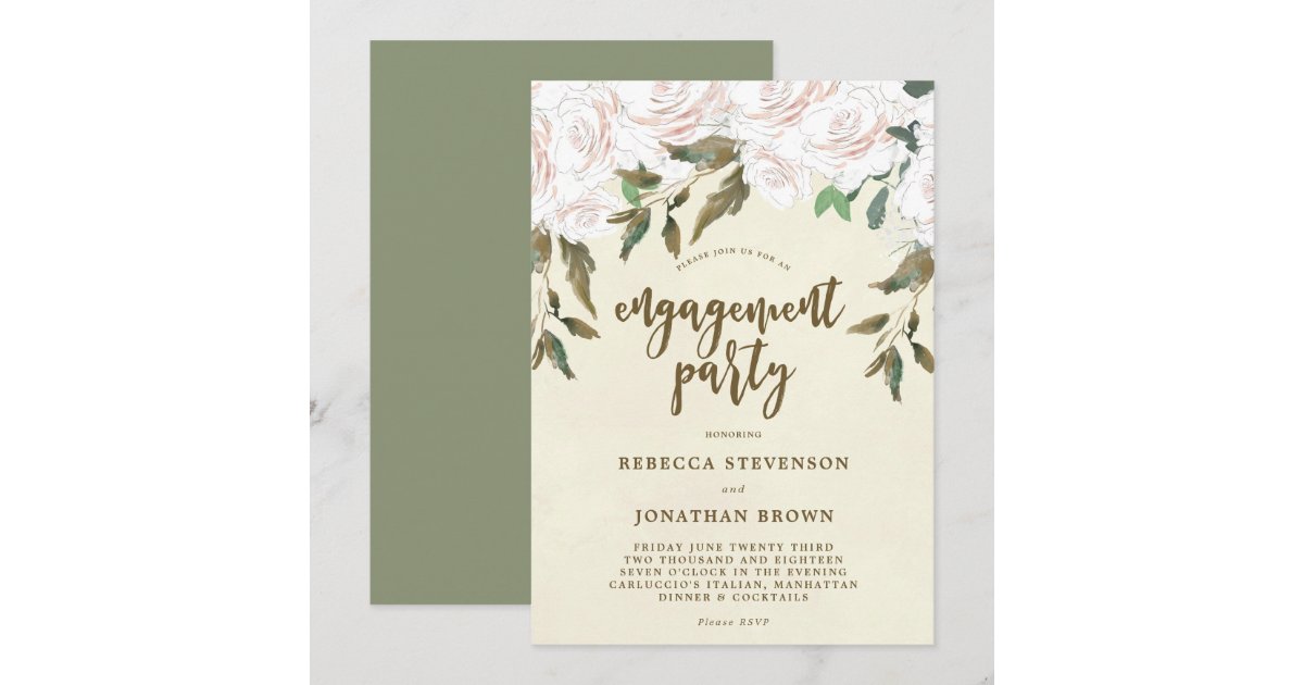Ivory floral engagement party invitation | Zazzle