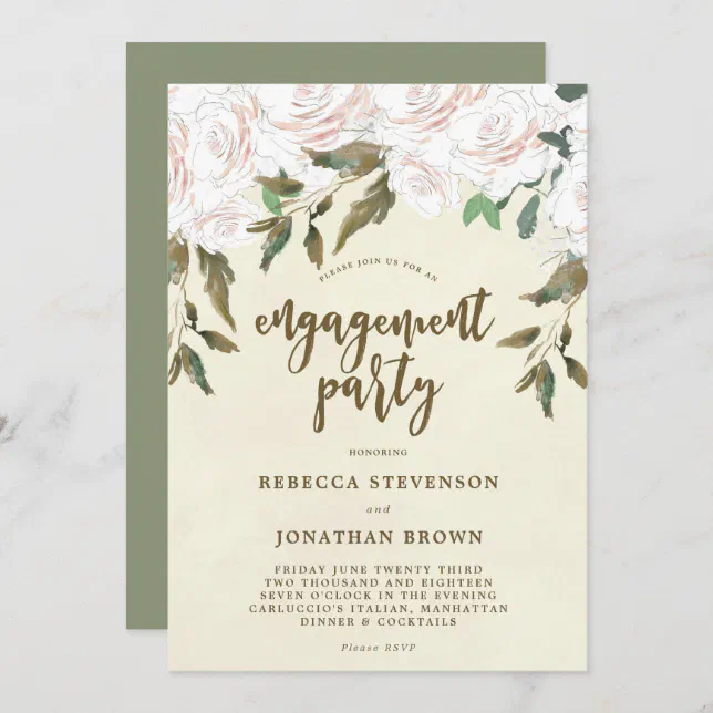 Ivory floral engagement party invitation | Zazzle