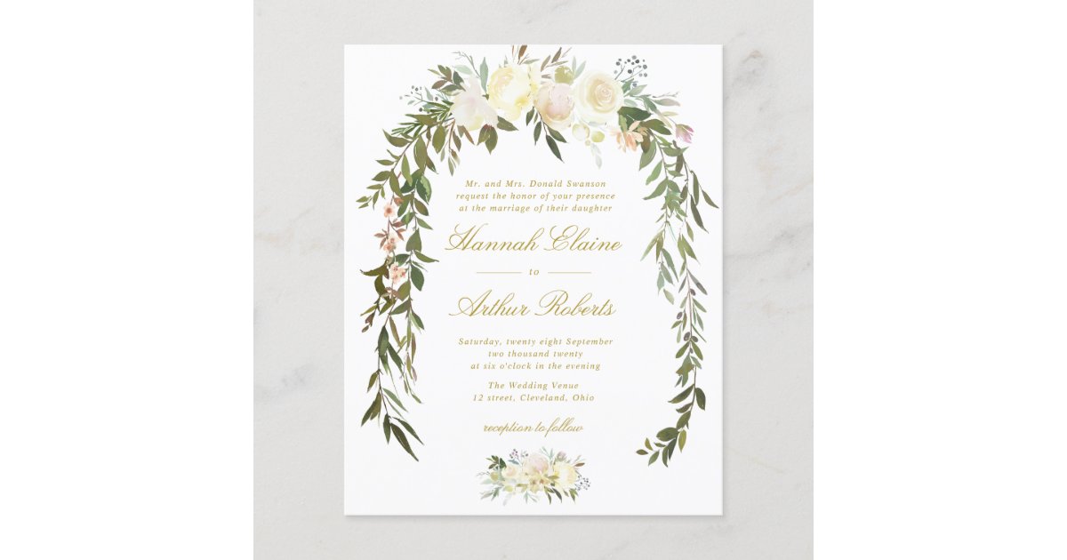 ivory floral greenery wedding invitation | Zazzle