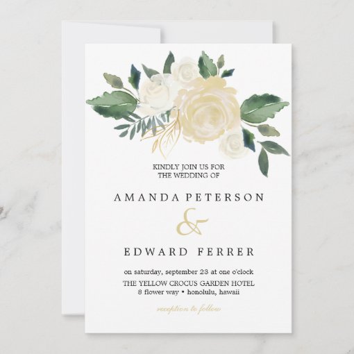 Ivory Floral Roses bouquet wedding mint Invitation | Zazzle