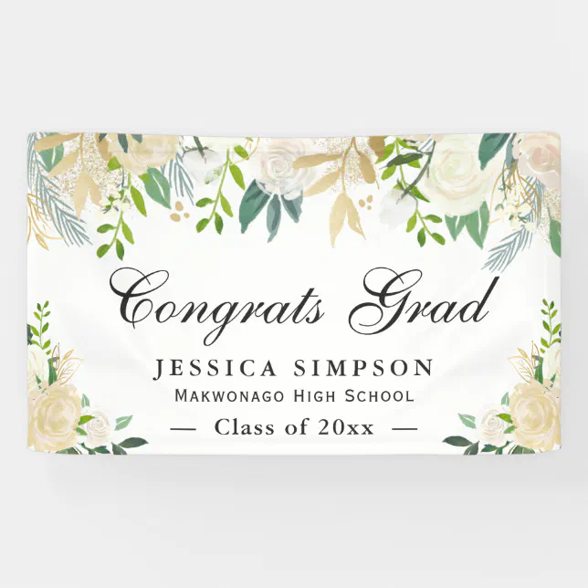 Ivory Golden Floral Modern Graduation Graduate Banner | Zazzle