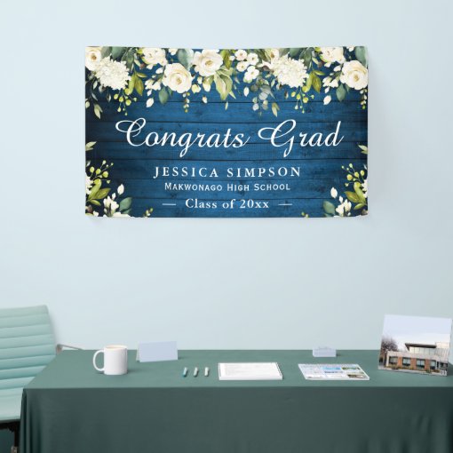 Ivory Golden Floral Rustic Graduation Graduate Banner | Zazzle