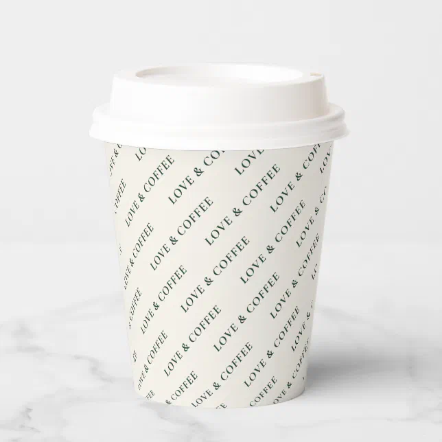 Ivory & Green Minimal Custom Text Pattern Paper Cups | Zazzle