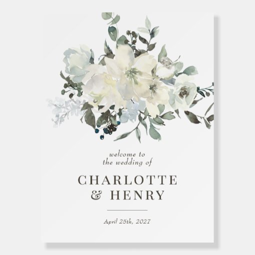 Ivory Greenery Floral Wedding Welcome Sign | Zazzle