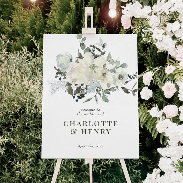Ivory Greenery Floral Wedding Welcome Sign | Zazzle