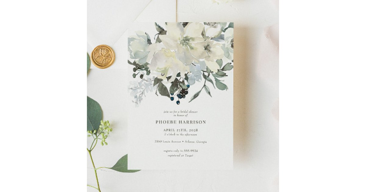 Ivory Greenery Watercolor Floral Bridal Shower Invitation | Zazzle