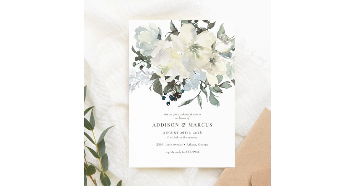 Ivory Greenery Watercolor Floral Rehearsal Dinner Invitation | Zazzle