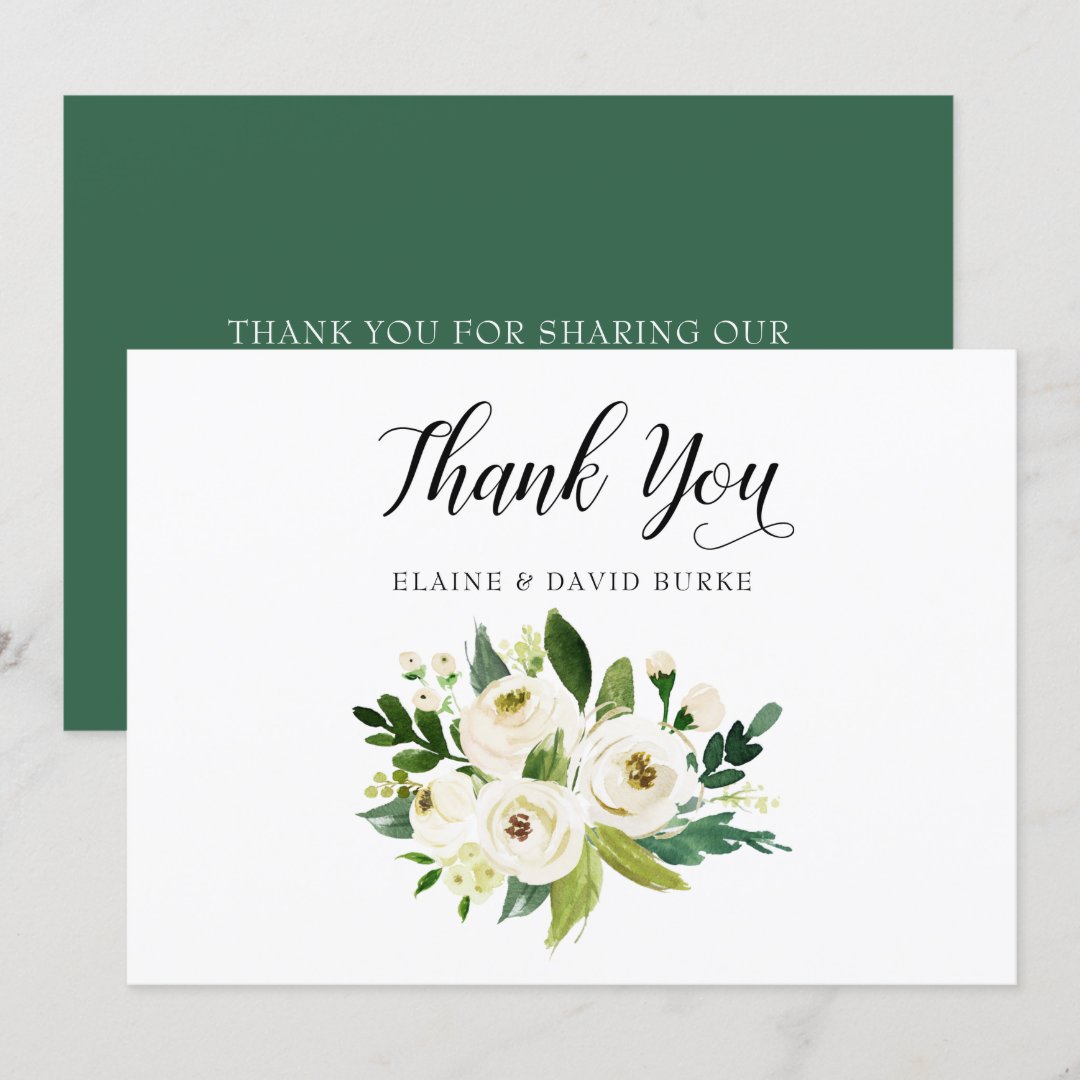 Ivory greenery white rose floral wedding thank you invitation | Zazzle