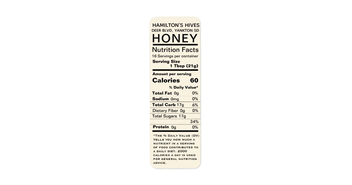 Ivory Honey Nutrition Facts Return Address Label | Zazzle
