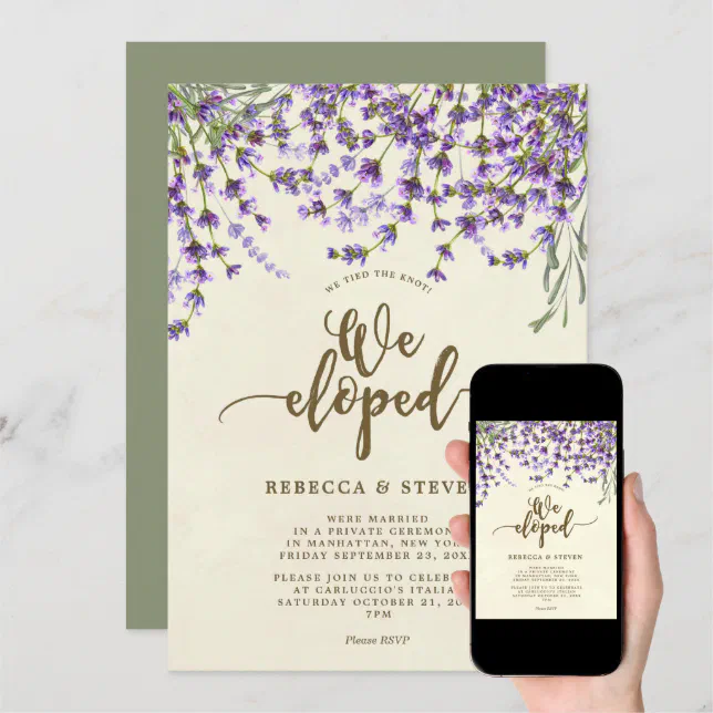 ivory lavender modern we eloped invitation | Zazzle