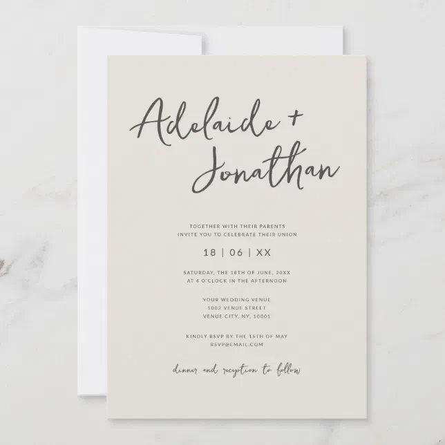Ivory Minimalist Modern Simple Wedding Invitations | Zazzle