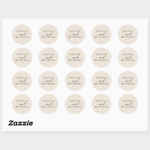 Ivory Modern Bride and Groom Names Wedding Classic Round Sticker | Zazzle