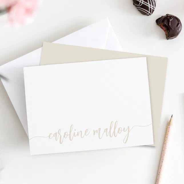 Ivory | Modern Scripted Name Personalized Note Card | Zazzle