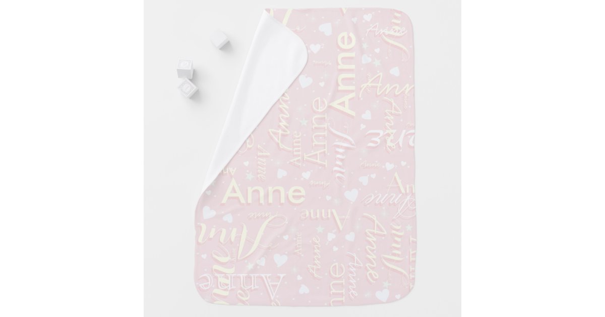Ivory Names with Cute Hearts on Pale Pink Girls Baby Blanket | Zazzle