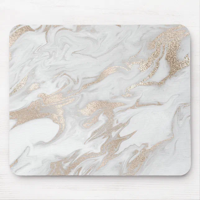Ivory Pearly Titanium Gold White Gray Marble Mouse Pad | Zazzle