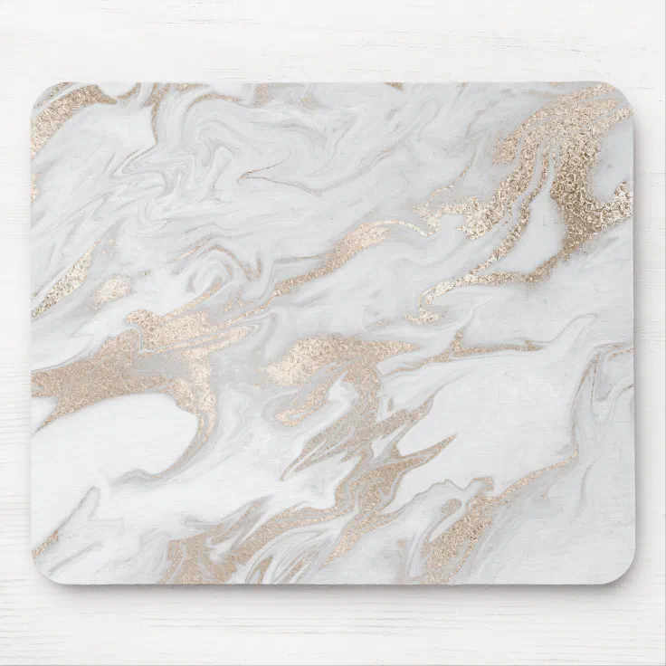 Ivory Pearly Titanium Gold White Gray Marble Mouse Pad | Zazzle