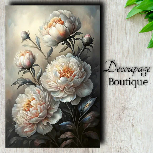 Ivory Peony Flower Decoupage Tissue Paper | Zazzle